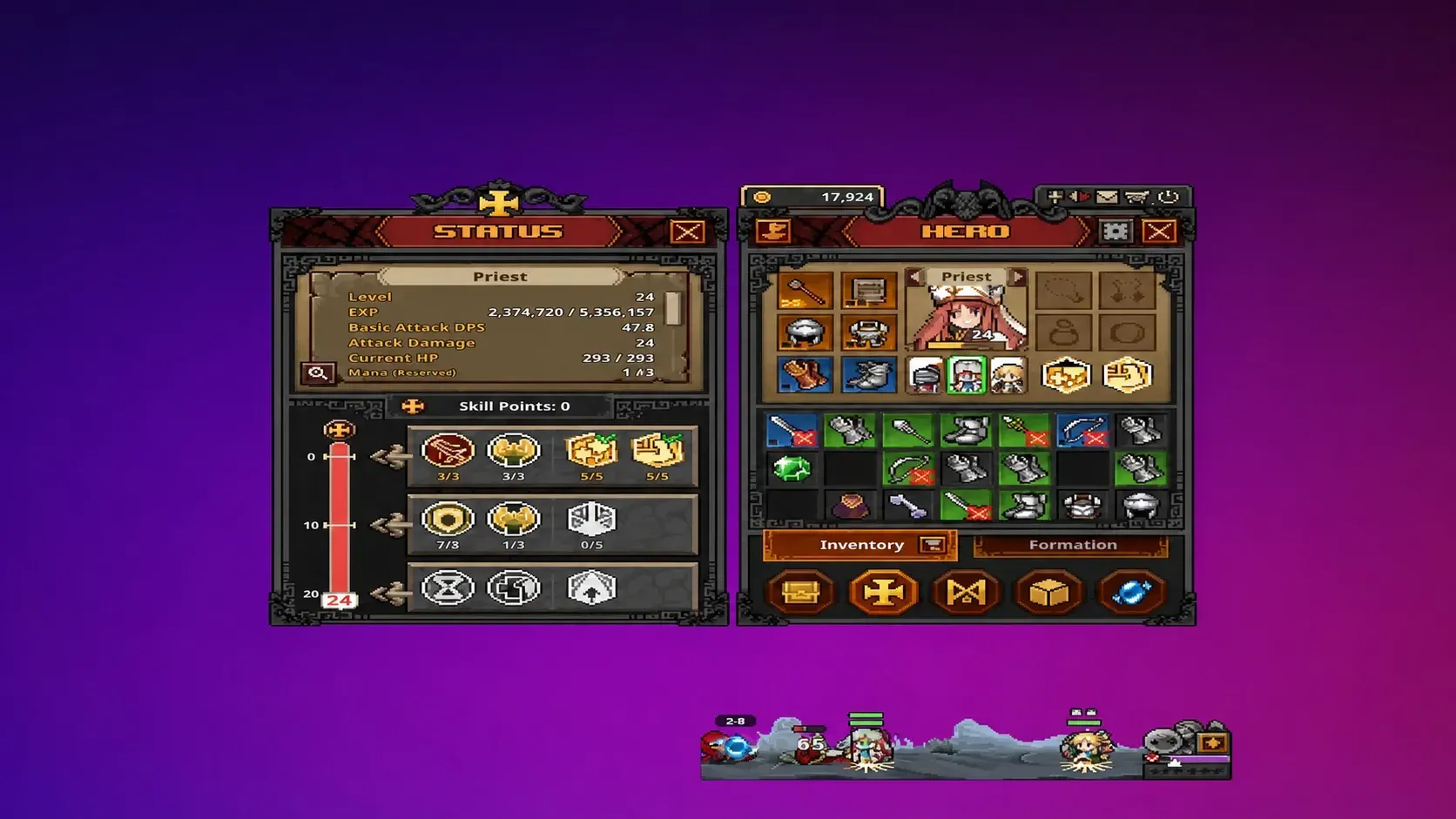 Priest build in TBH: Task Bar Hero (skills, stats, teams)